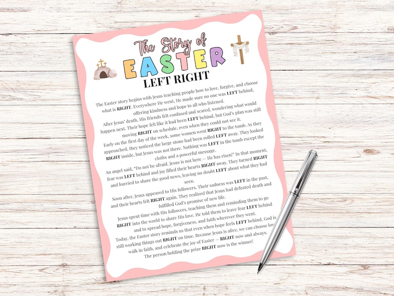 The Story of Easter Left Right Game, Pass the Prize, Easter Activity ...