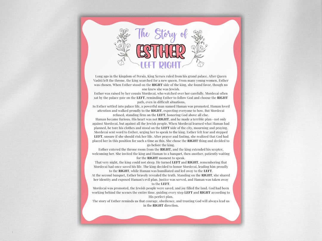 Esther Bible Left Right Game, Printable Bible Game for Kids Adults ...