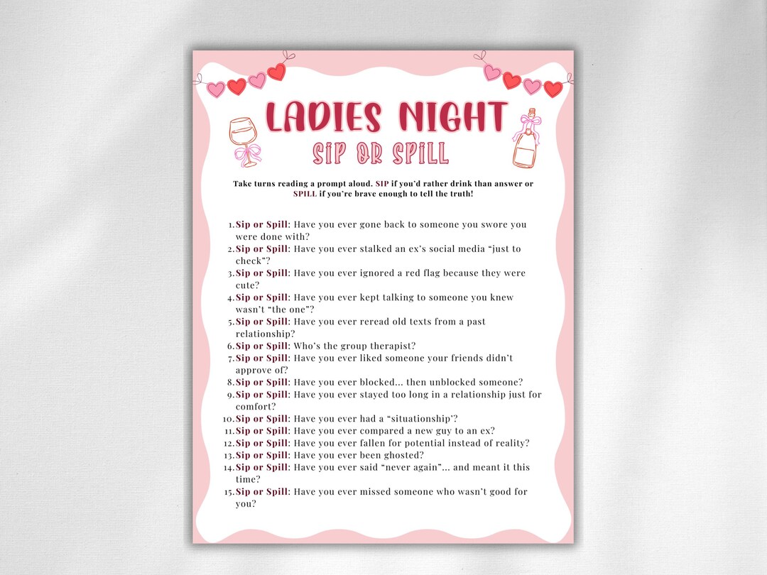 Ladies Night Sip or Spill Game, Fun Printable Girls Night Game for ...