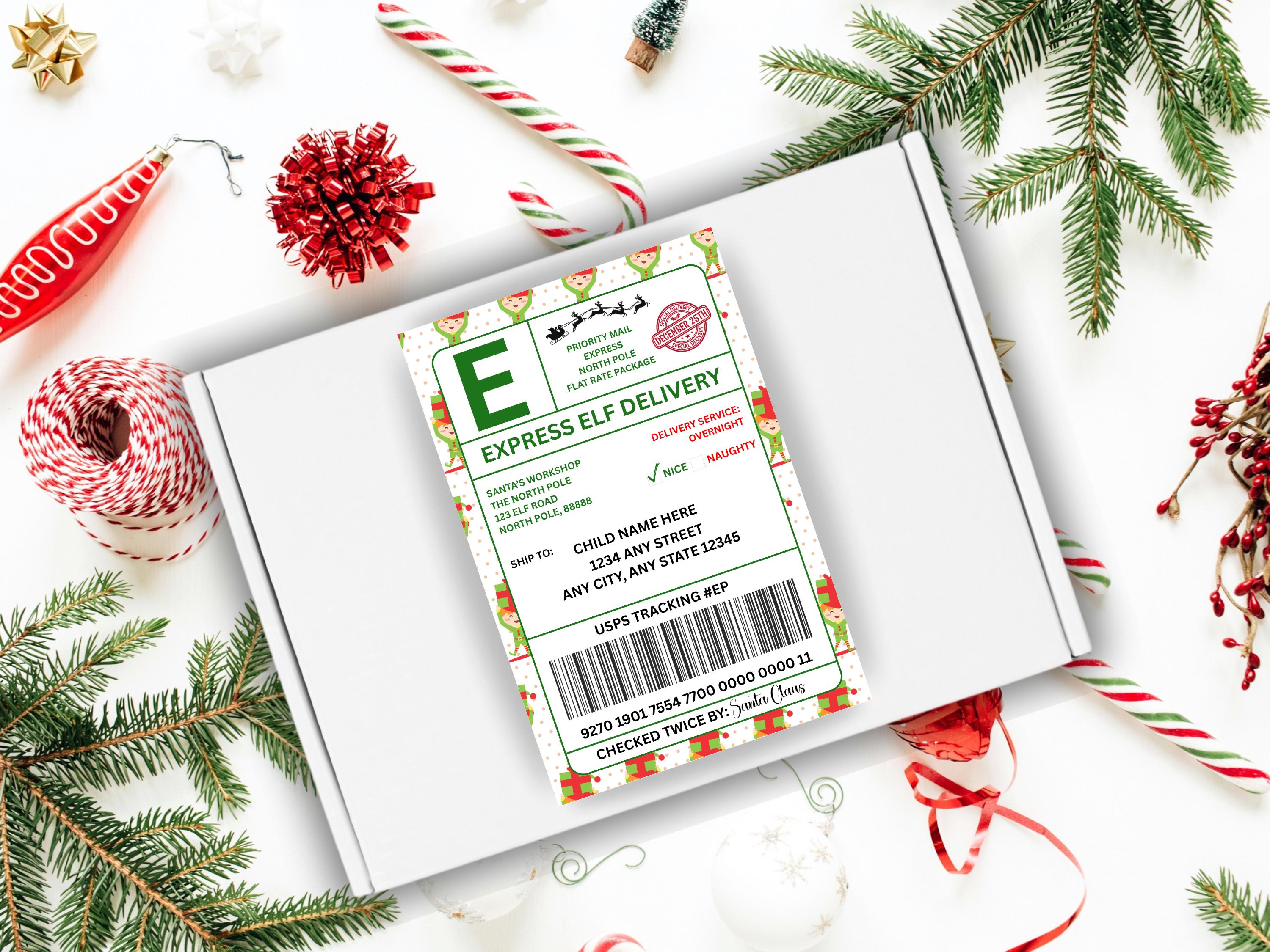 Editable Express Elf Shipping Label, North Pole Special Delivery ...