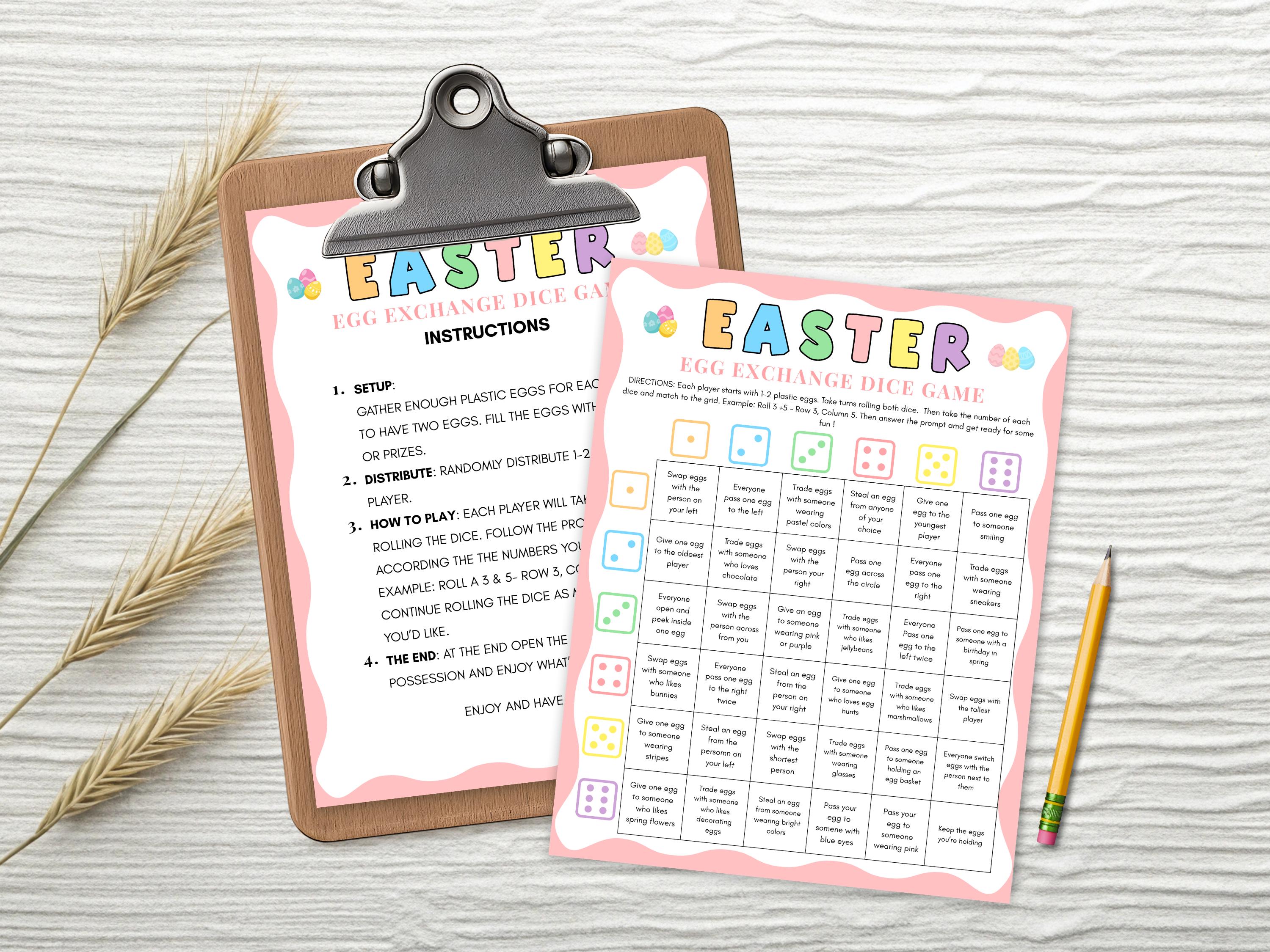 Easter Egg Exchange Dice Game, Printable Easter Game for Kids Adults ...