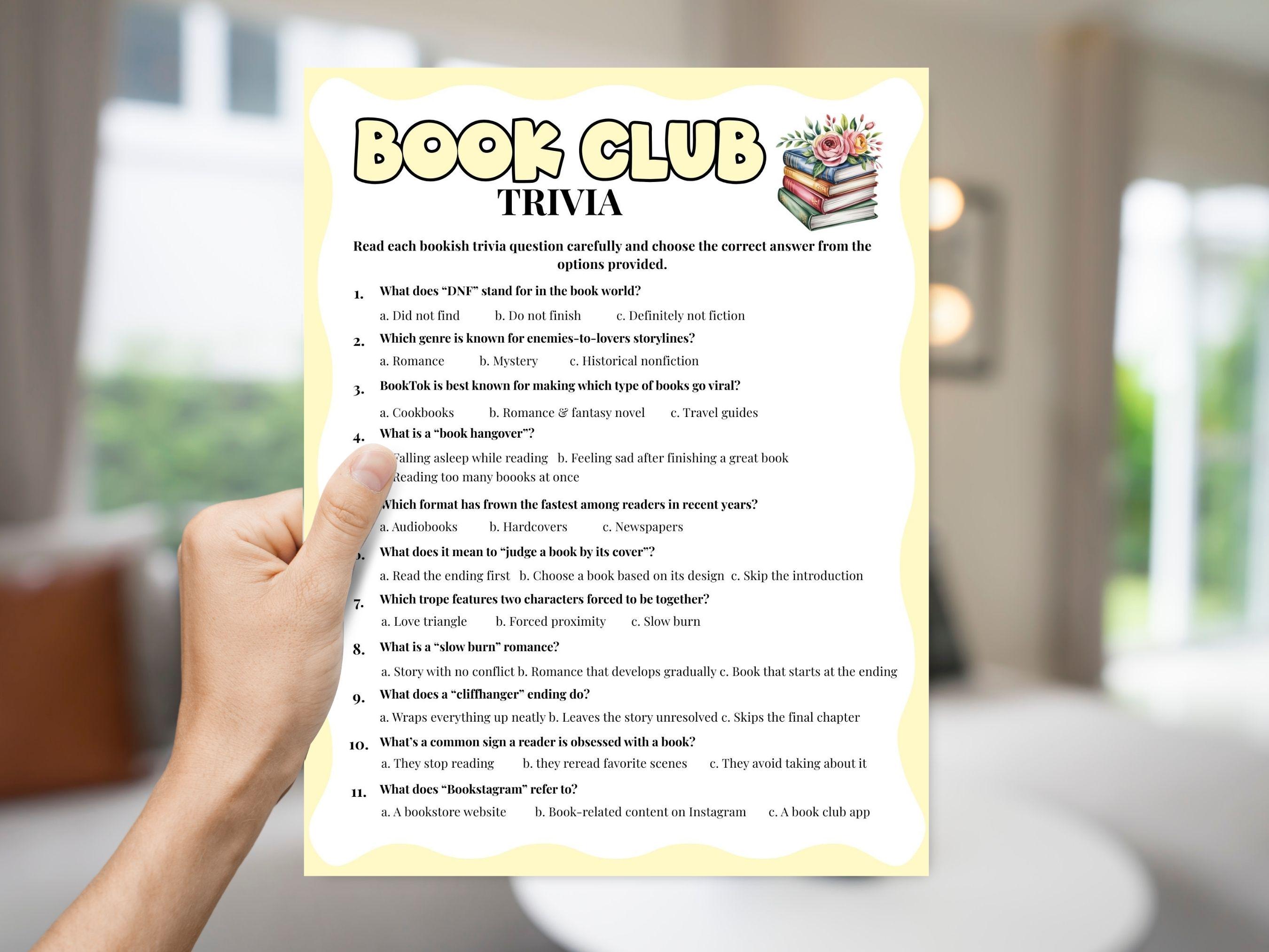 Book Club Trivia Game, Printable Book Quiz, Book Club Icebreaker Games ...