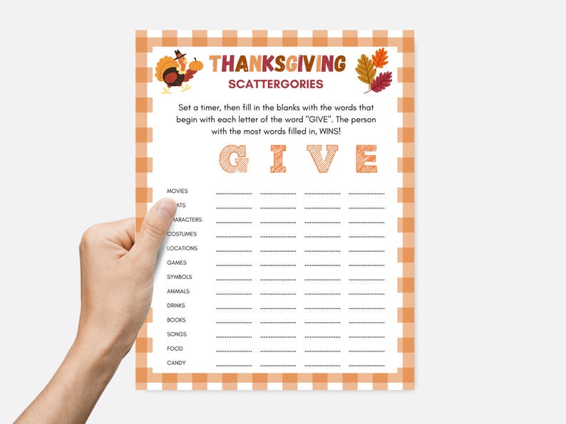 Thanksgiving Scattergories, Printable Family Game, Friendsgiving Party ...