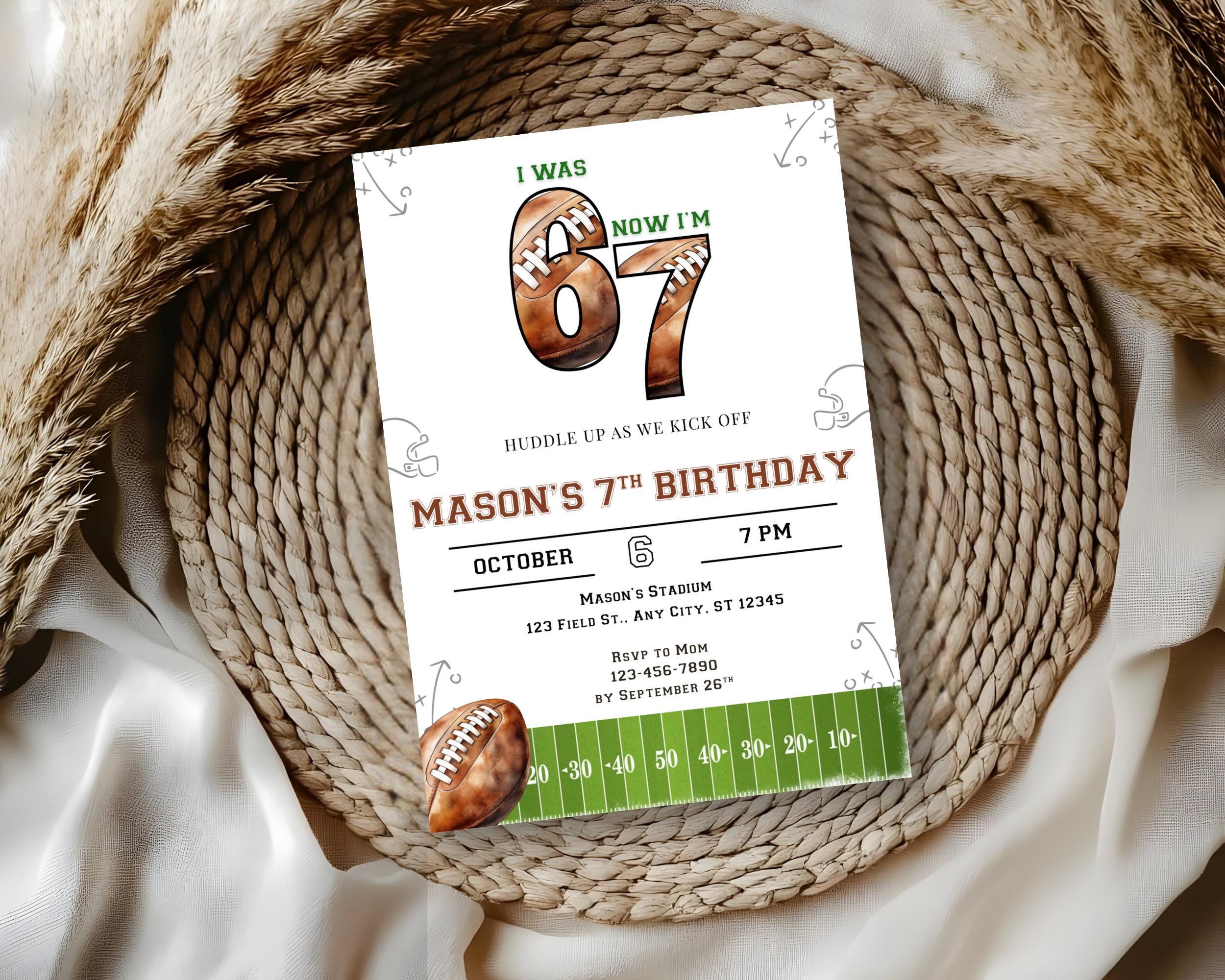 Football Six Seven Birthday Invitation, 6 7 Meme, Football 7th Birthday ...