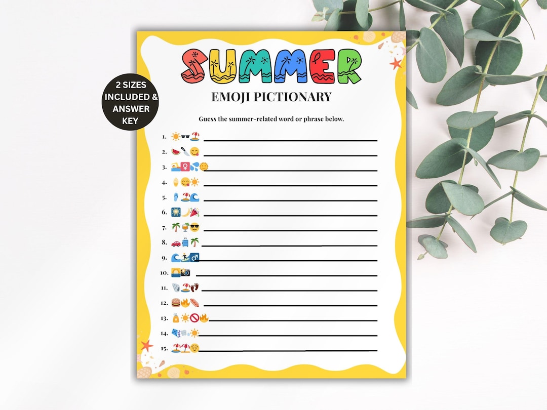 Summer Emoji Pictionary Game, Summer Game for Kids Adults, Summer Party ...