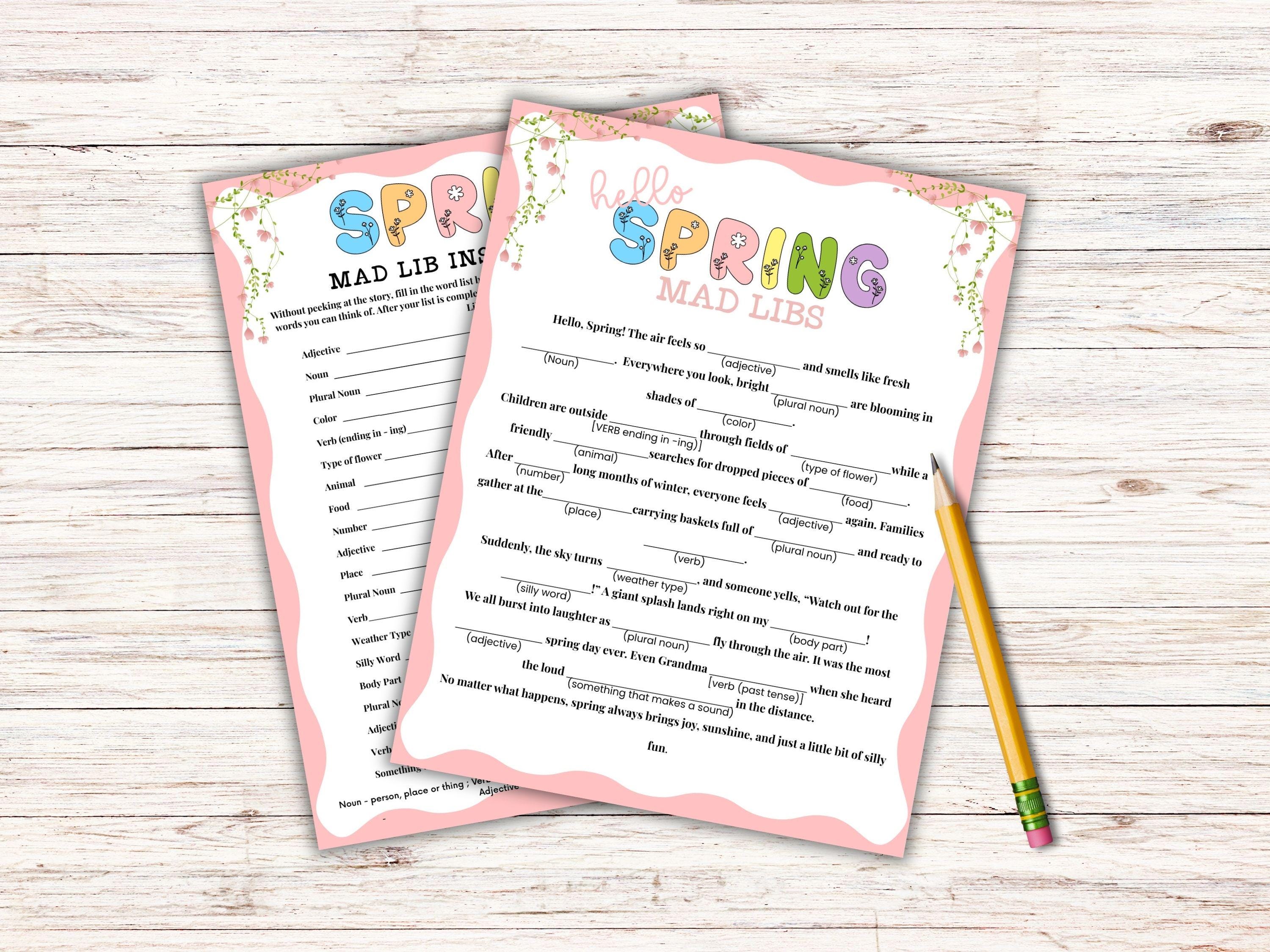Spring Mad Libs Game, Fun Spring Game for Kids Adults, Spring Party ...