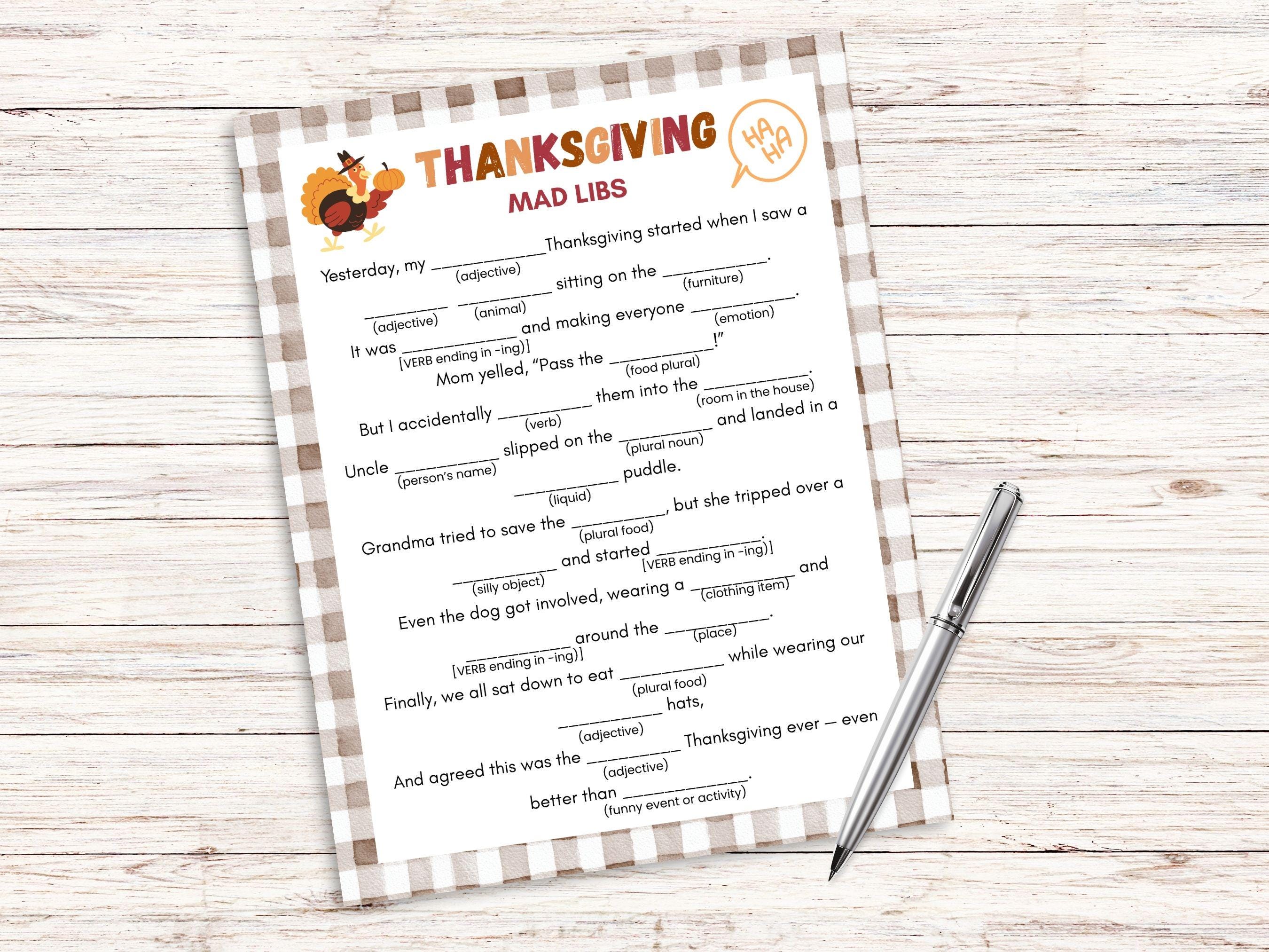 Thanksgiving Mad Libs Game, Printable Funny Friendsgiving Game, Funny ...