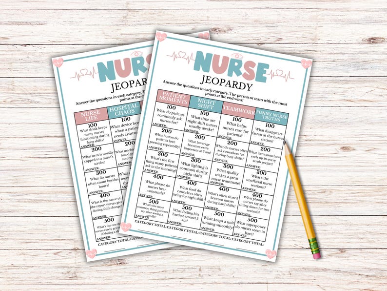 Nurse Jeopardy, Printable Nurse Party Games, Nurse Graduation, Nurse ...