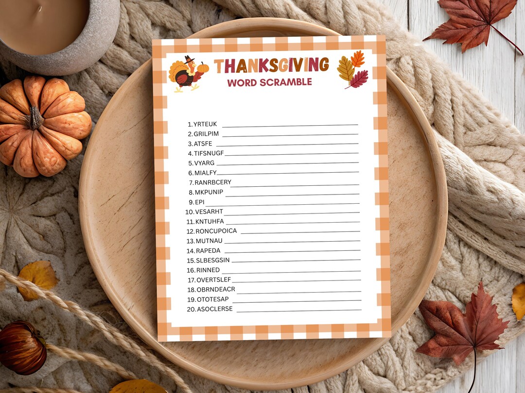 Thanksgiving Word Scramble, Printable Game, Kids Party Game, Holiday ...