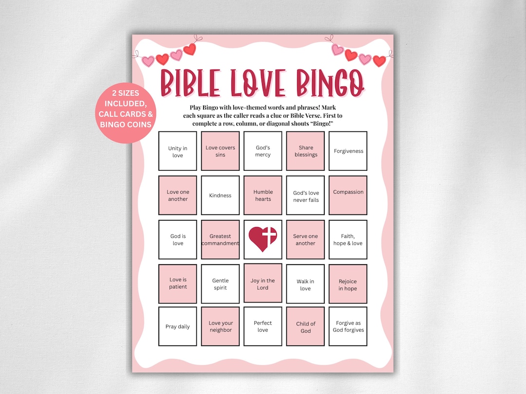 Bible Valentine's Bingo Game, Printable Valentine's Party Game ...