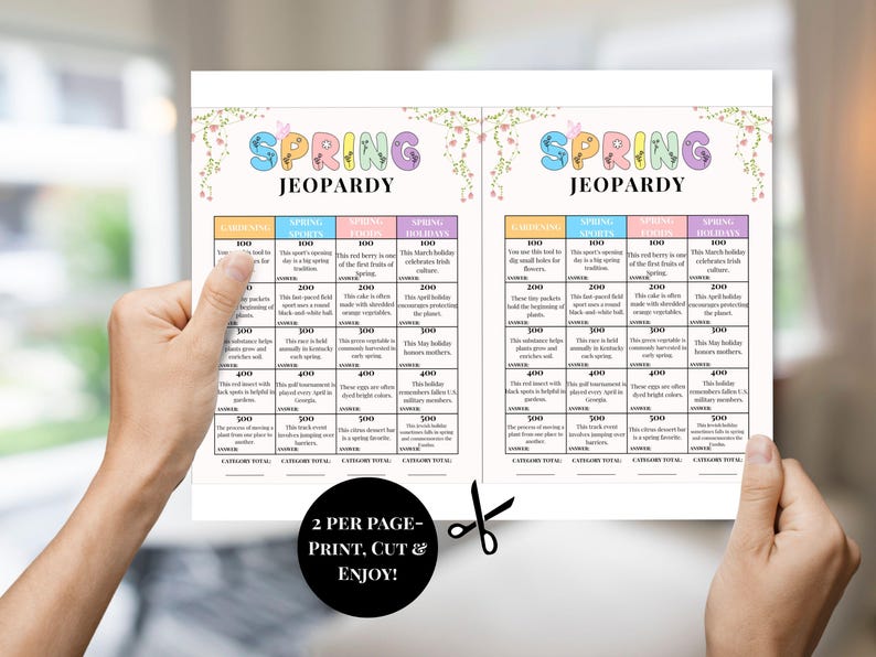 Spring Jeopardy Game, Spring Trivia Game for Kids Adults, Spring Party ...