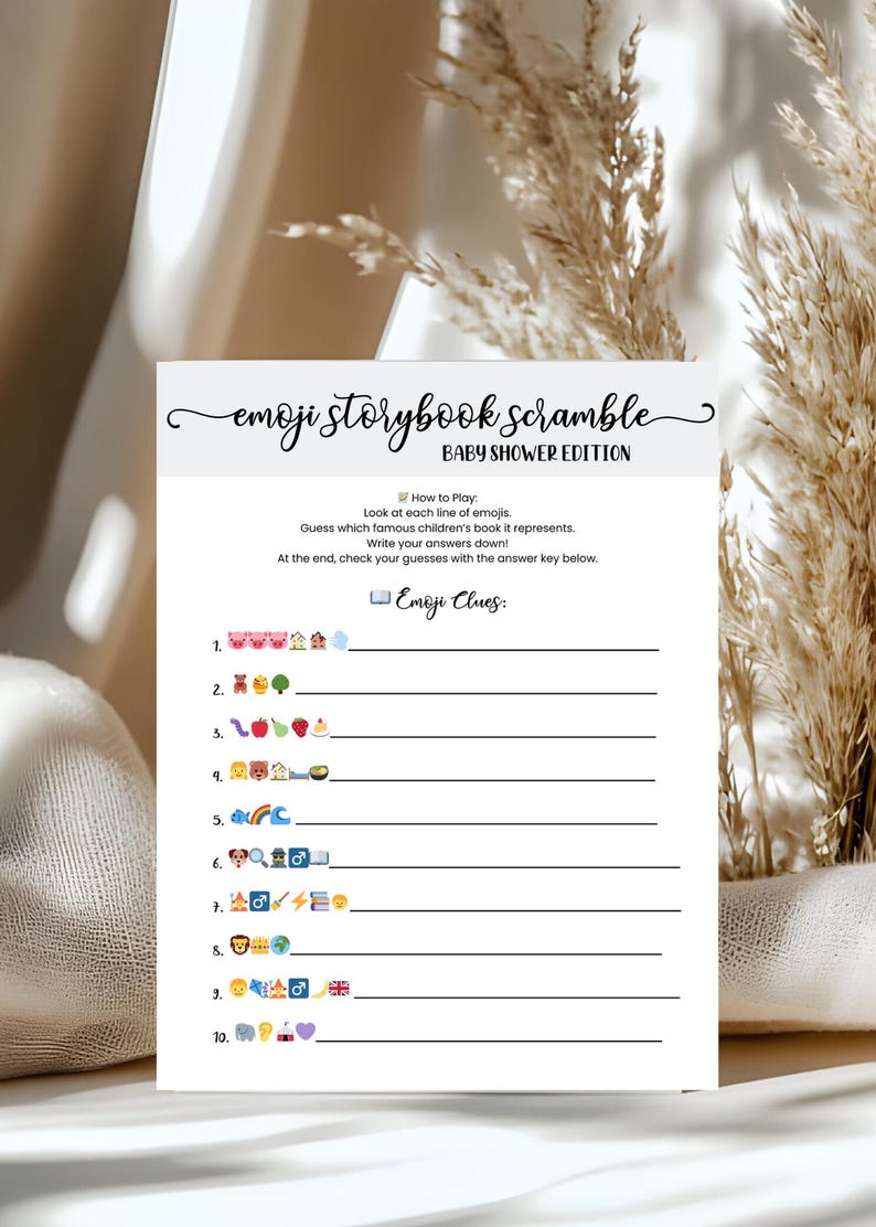 Emoji Storybook Scramble, Baby Shower Game Printable, Funny Baby Shower ...