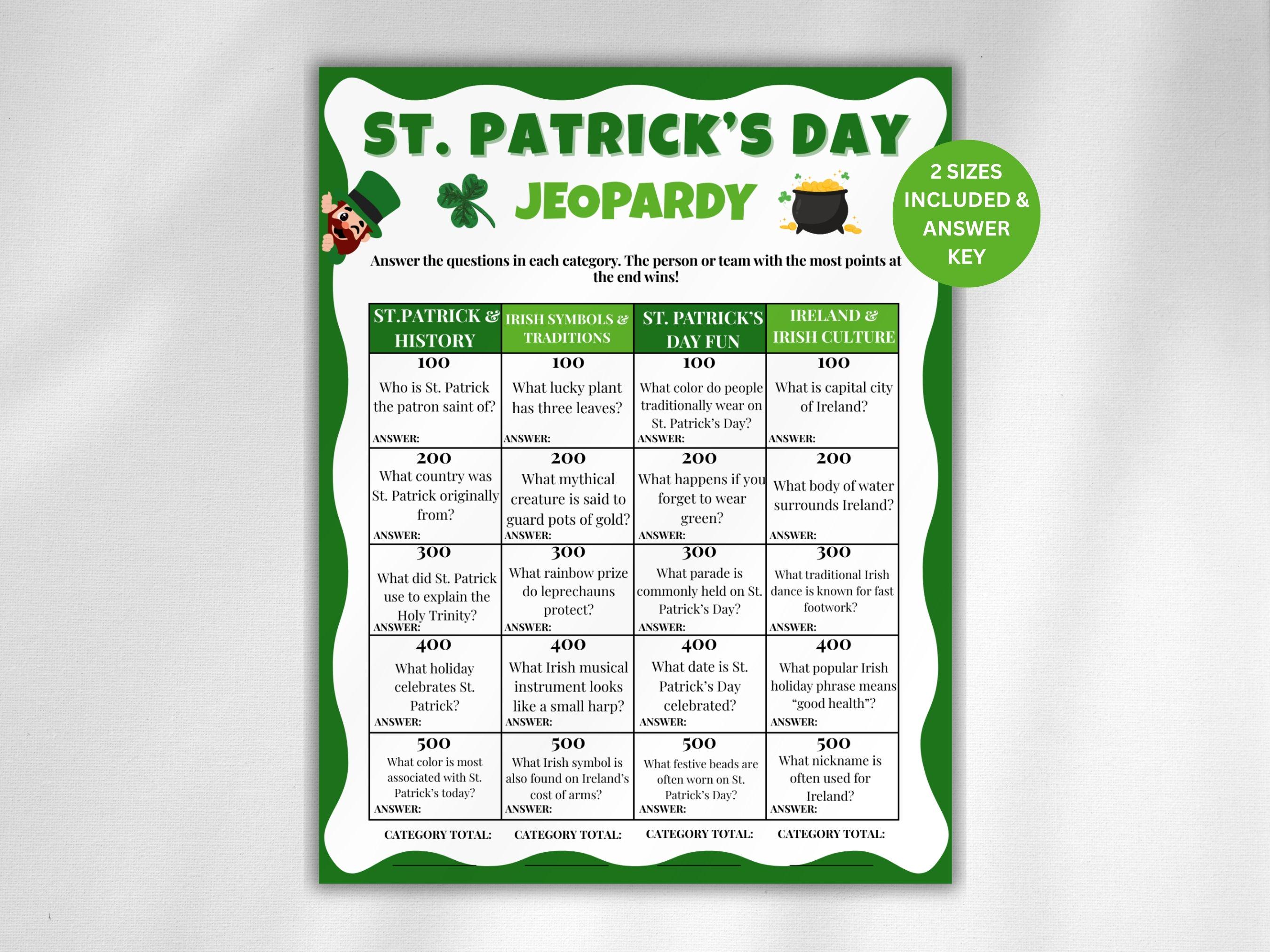 St Patricks Day Jeopardy, St. Patricks Trivia Game, St Patricks ...