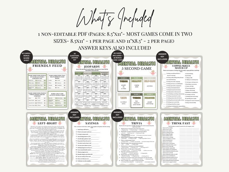 Mental Health Games Bundle, Printable Wellness Games for Kids Teens ...