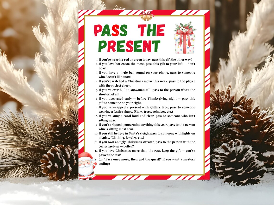 Christmas Pass the Present Game, Pass the Gift, Holiday Party Printable ...