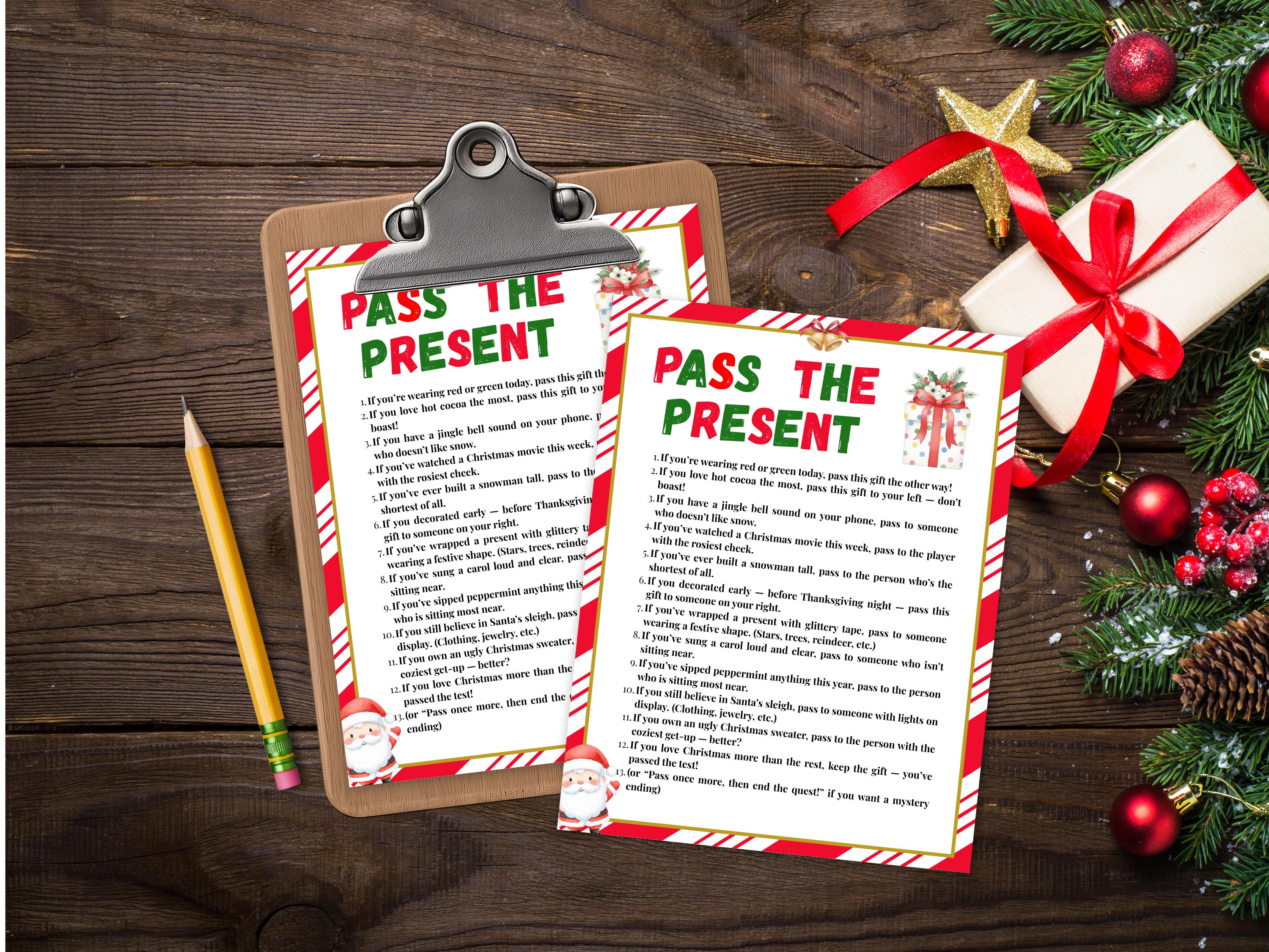 Christmas Pass the Present Game, Pass the Gift, Holiday Party Printable ...