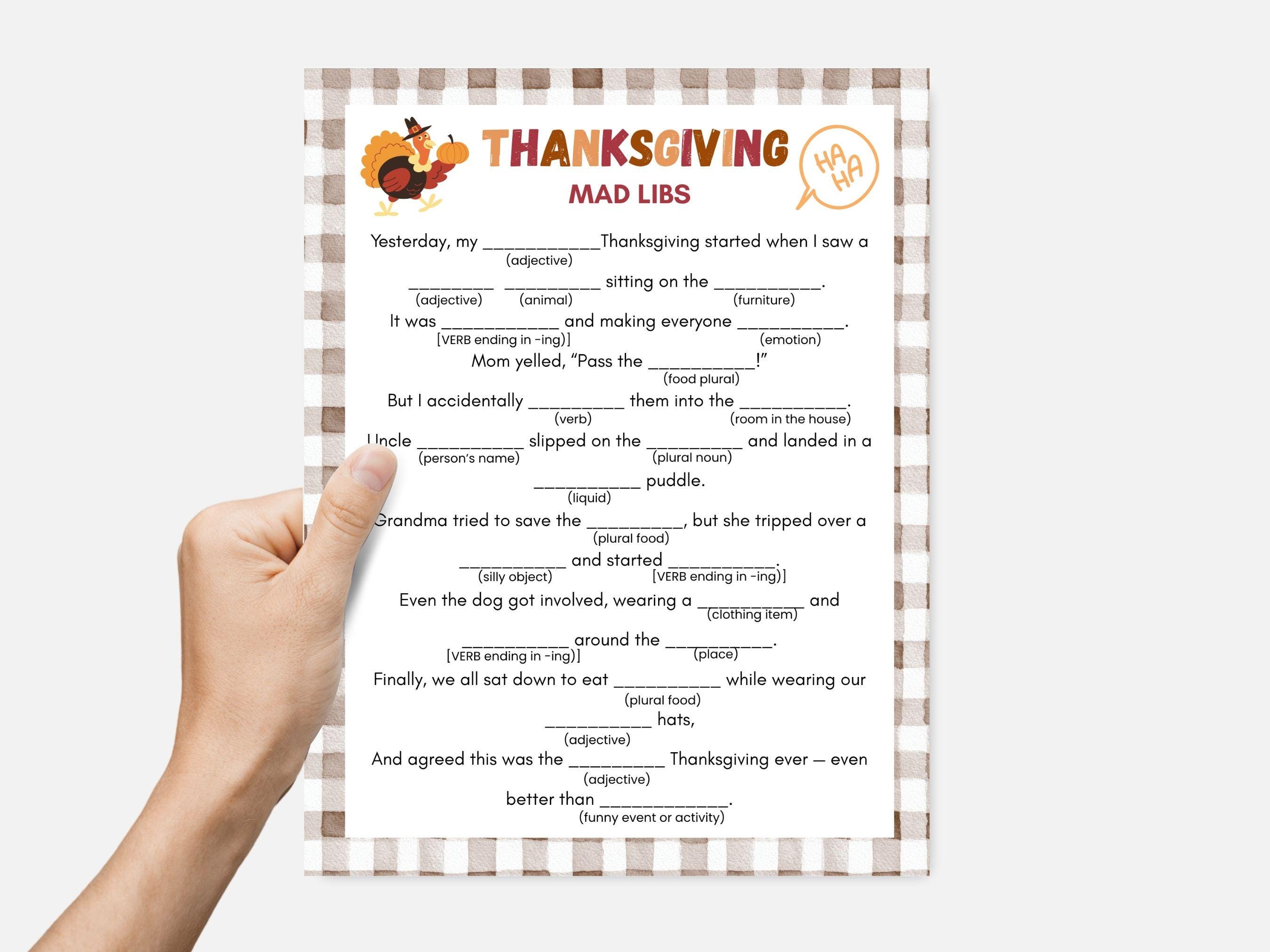 Thanksgiving Mad Libs Game, Printable Funny Friendsgiving Game, Funny ...