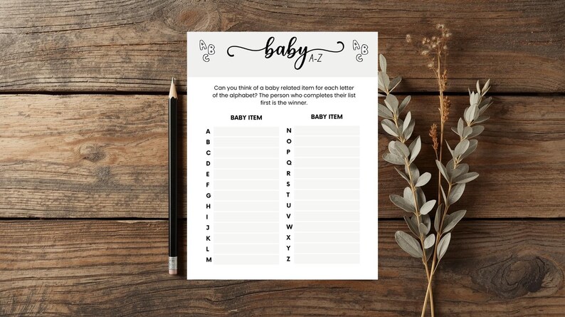 Alphabet Baby Items Baby Shower Game - Printable - Editable Template ...