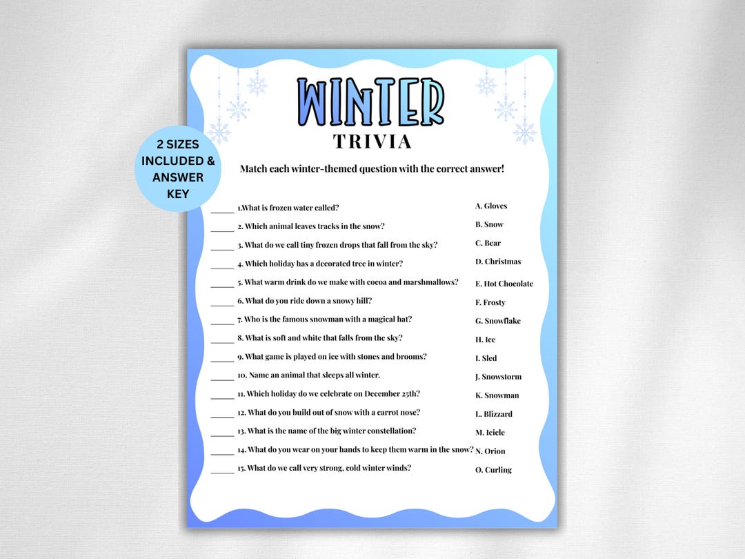 Winter Trivia, Fun Winter Games for Kids Adults, Kids Winter Party ...