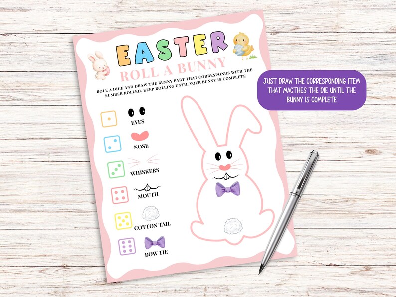 Easter Roll a Bunny Dice Game, Printable Easter Party Game for Kids ...