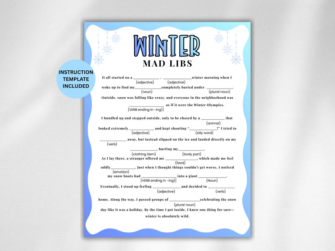Winter Mad Libs Game, Fun Winter Games for Kids Adults, Family Winter ...