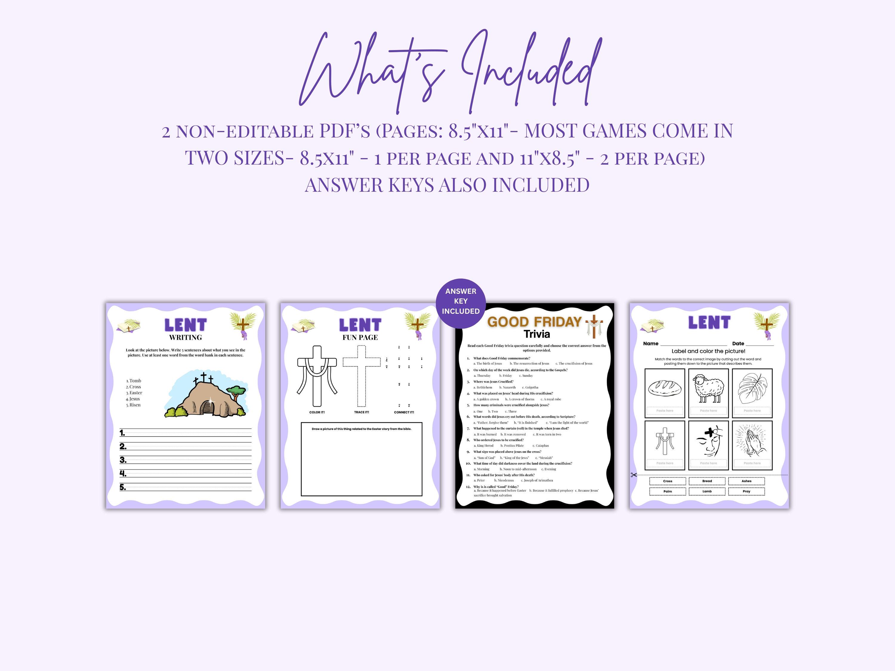 Lent Bundle, Christian Lent Games for Kids, Lent Sunday School, Lenten ...