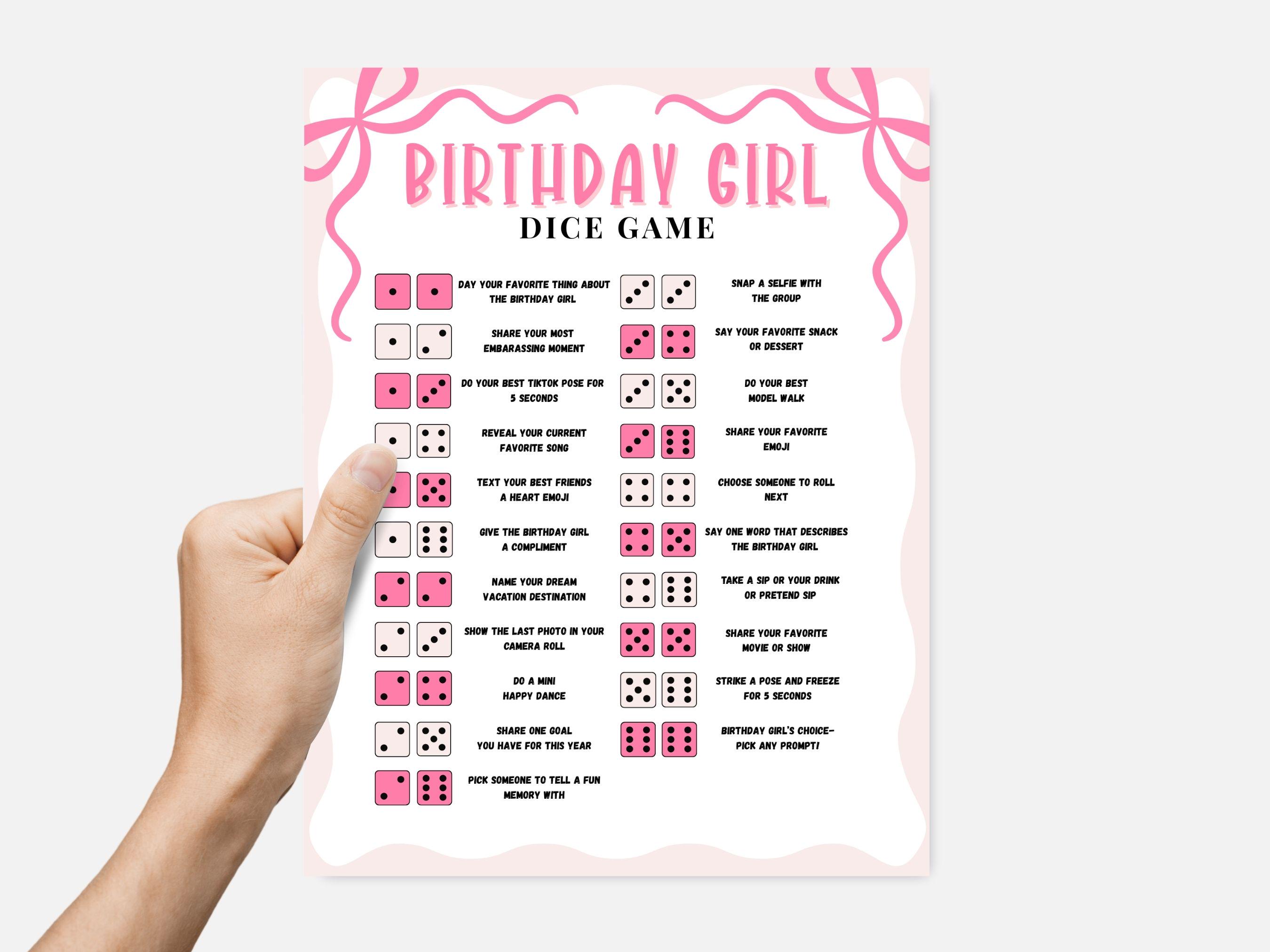 Teen Girl Birthday Dice Game, Birthday Party Game for Teens, Sweet 16 ...