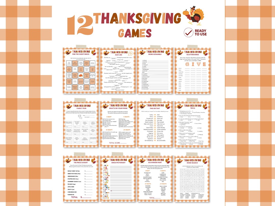 Thanksgiving Games Bundle Printable, Friendsgiving Party Games, Bingo ...