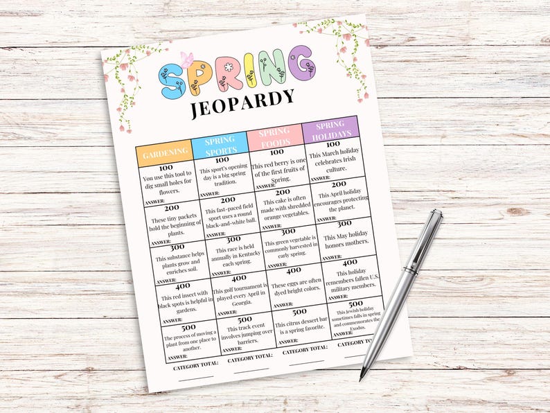 Spring Jeopardy Game, Spring Trivia Game for Kids Adults, Spring Party ...