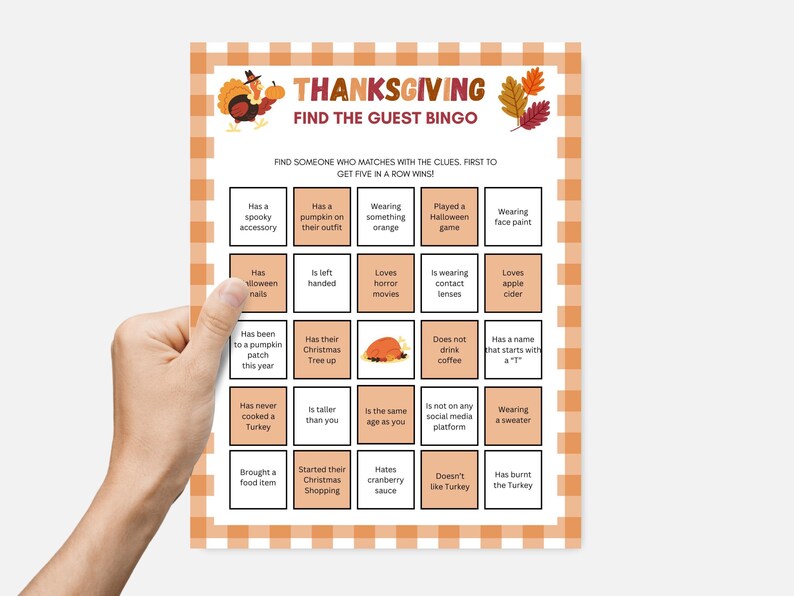 Thanksgiving Find the Guest Bingo Game, Thanksgiving Party Games ...