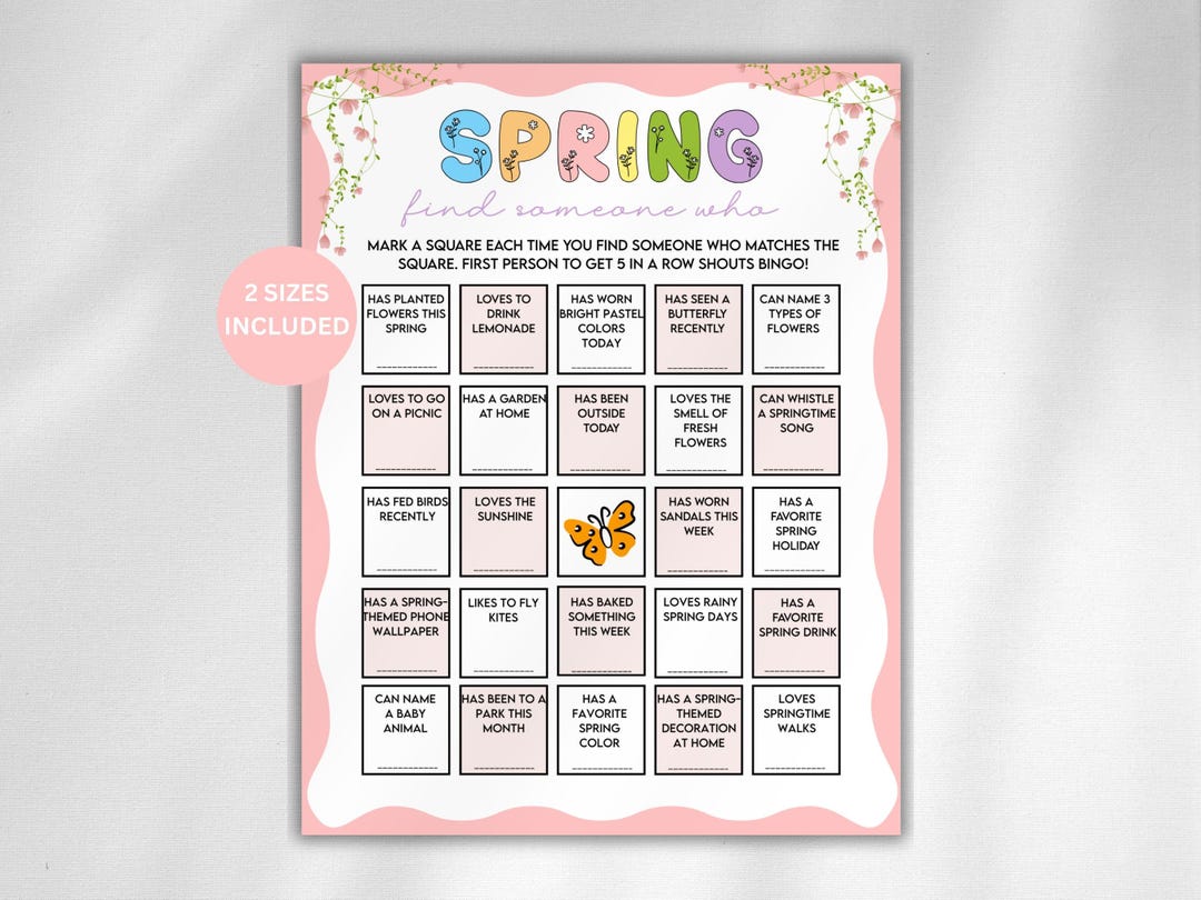 Spring Find the Guest Bingo Game, Spring Bingo Game, Spring Party Games ...