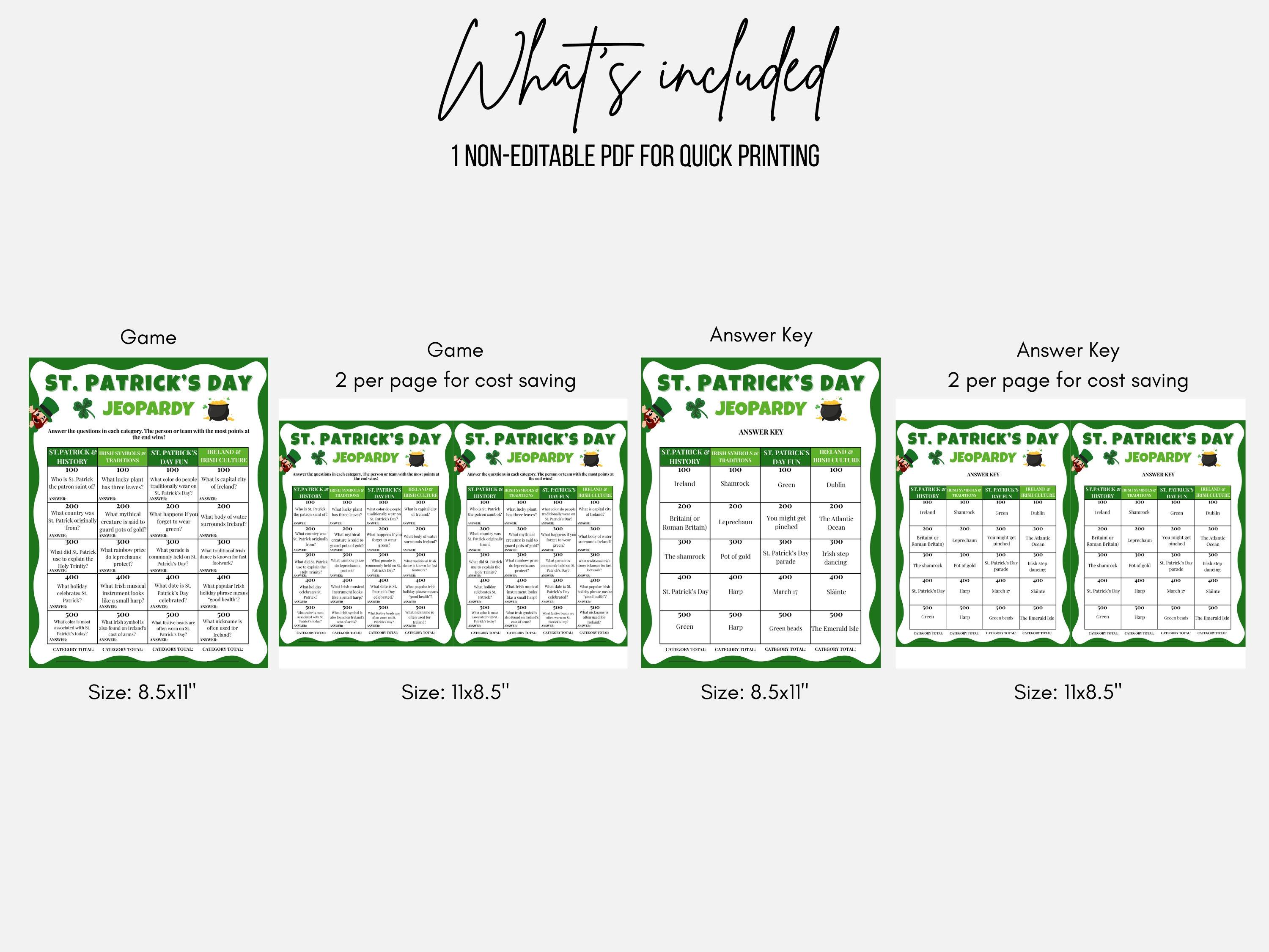 St Patricks Day Jeopardy, St. Patricks Trivia Game, St Patricks ...