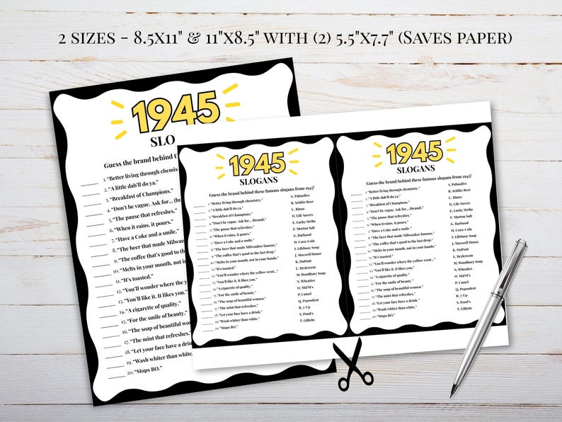 Decades Trivia Slogans Game, TV and Radio Trivia Game, 1935 1945 1955 ...
