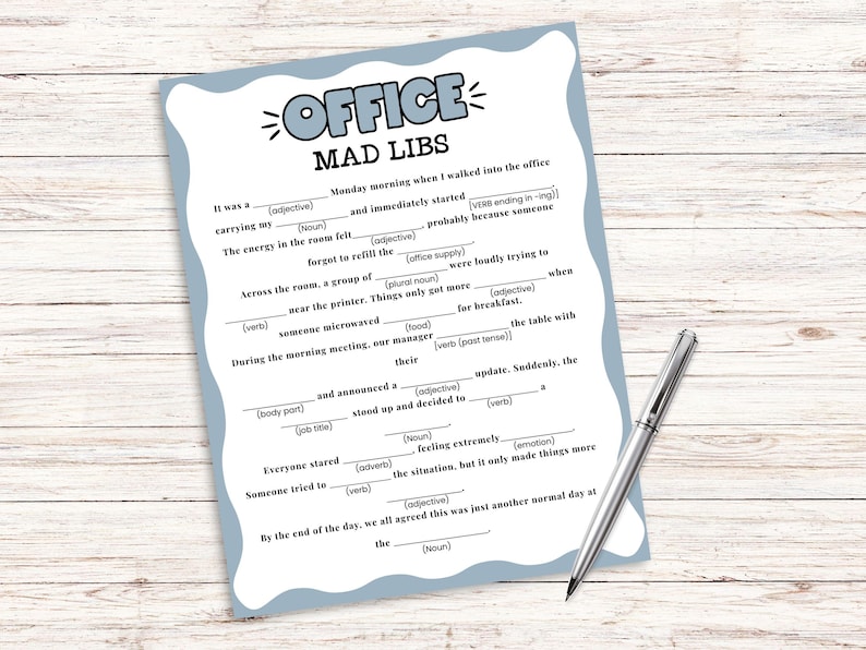 Office Mad Libs Game, Team Building Game for Staff, Workplace ...
