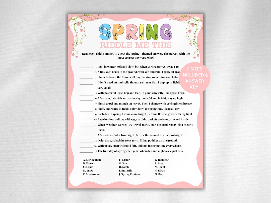Spring Riddles Game, Spring Classroom Activity, Riddle Me This Game ...