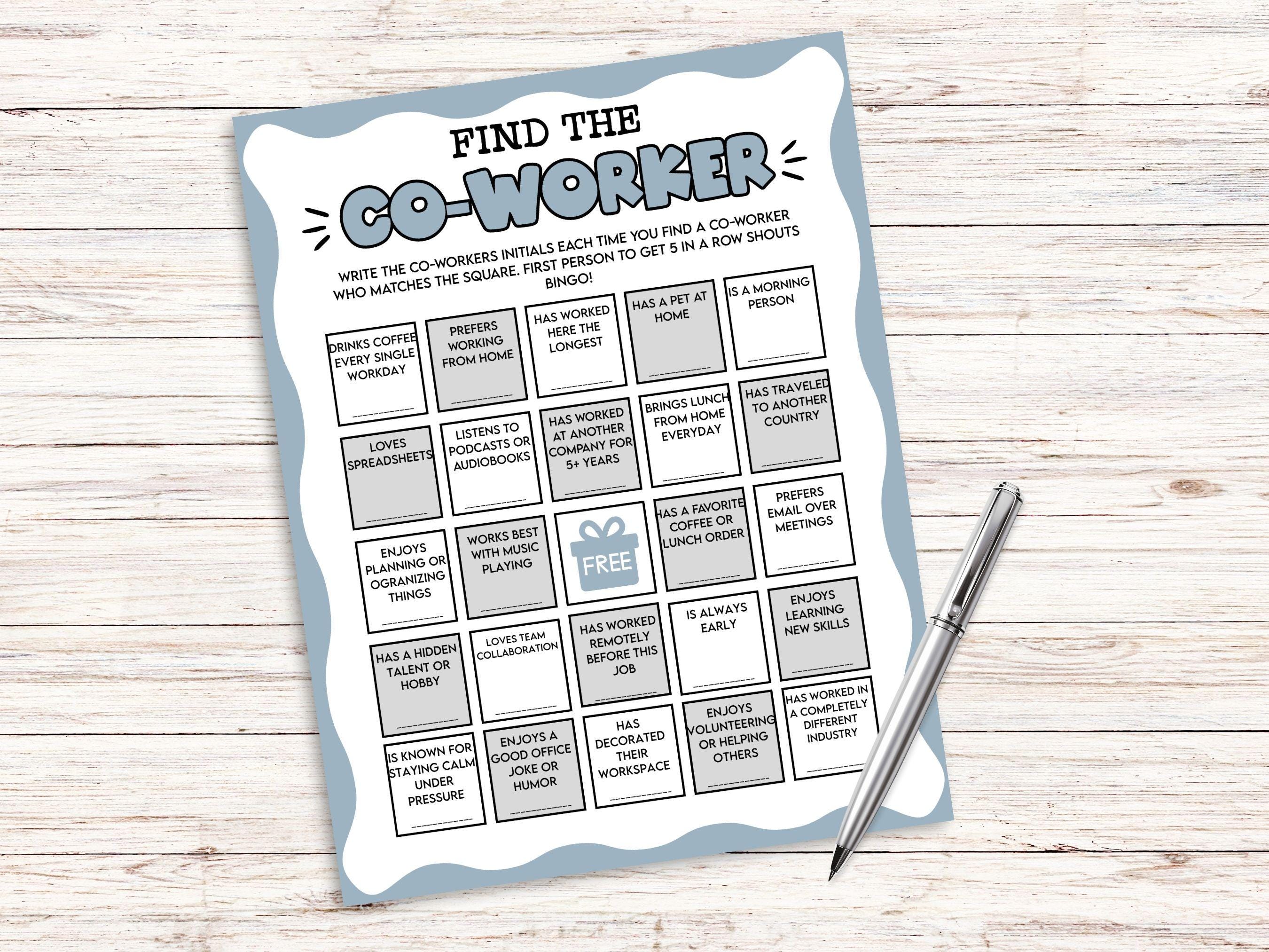 Find the Co-worker Bingo Game, Team Building Activity for Staff, Office ...