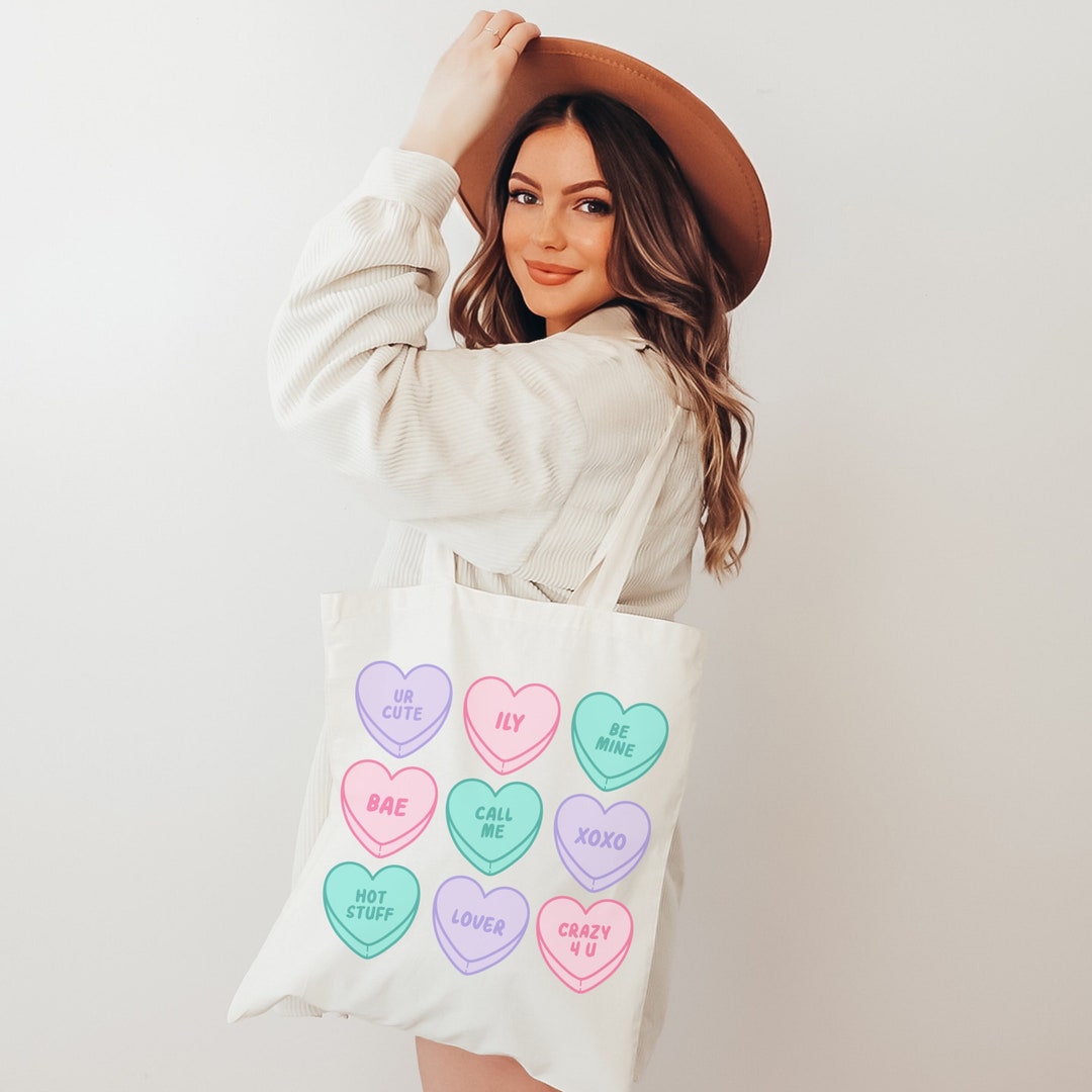 Conversation Hearts Tote Bag, Candy Hearts Tote Bag, Conversation ...