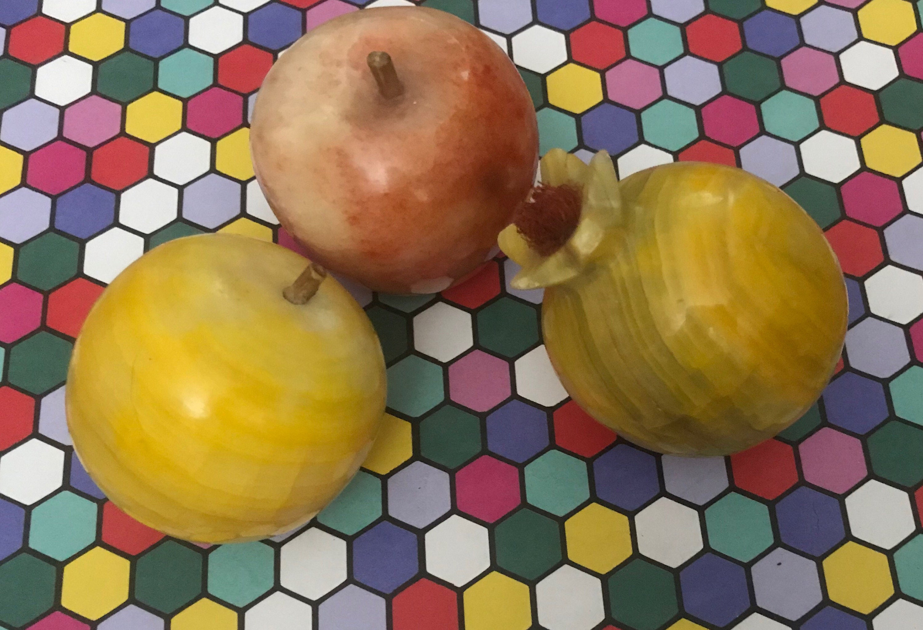 Vintage Carved Marble Fruits Italian Marble Fruit Basket Decor Apple ...