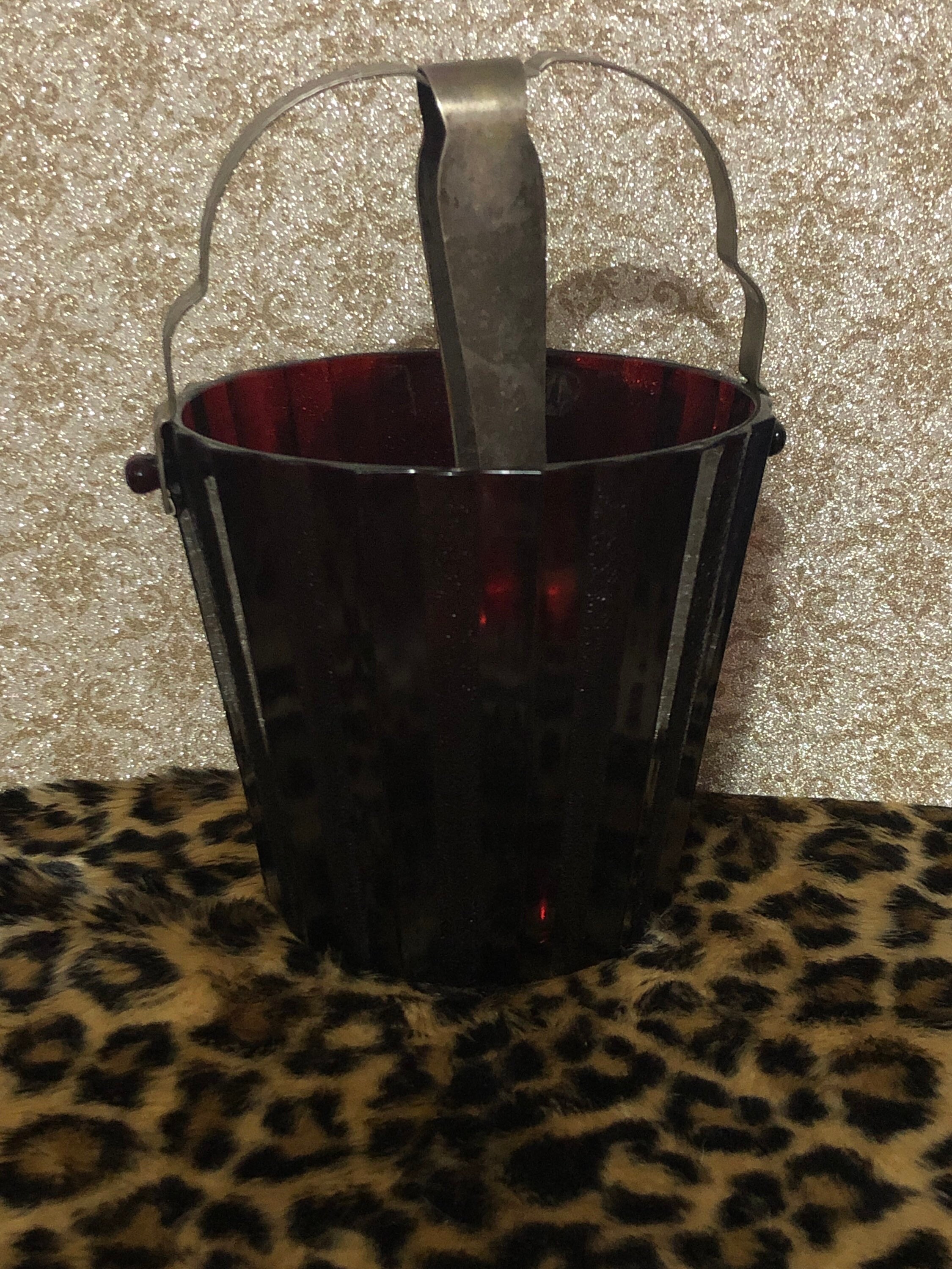 Royal Ruby Red Ice Bucket With Tongs MCM Red Glassware Ice - Etsy