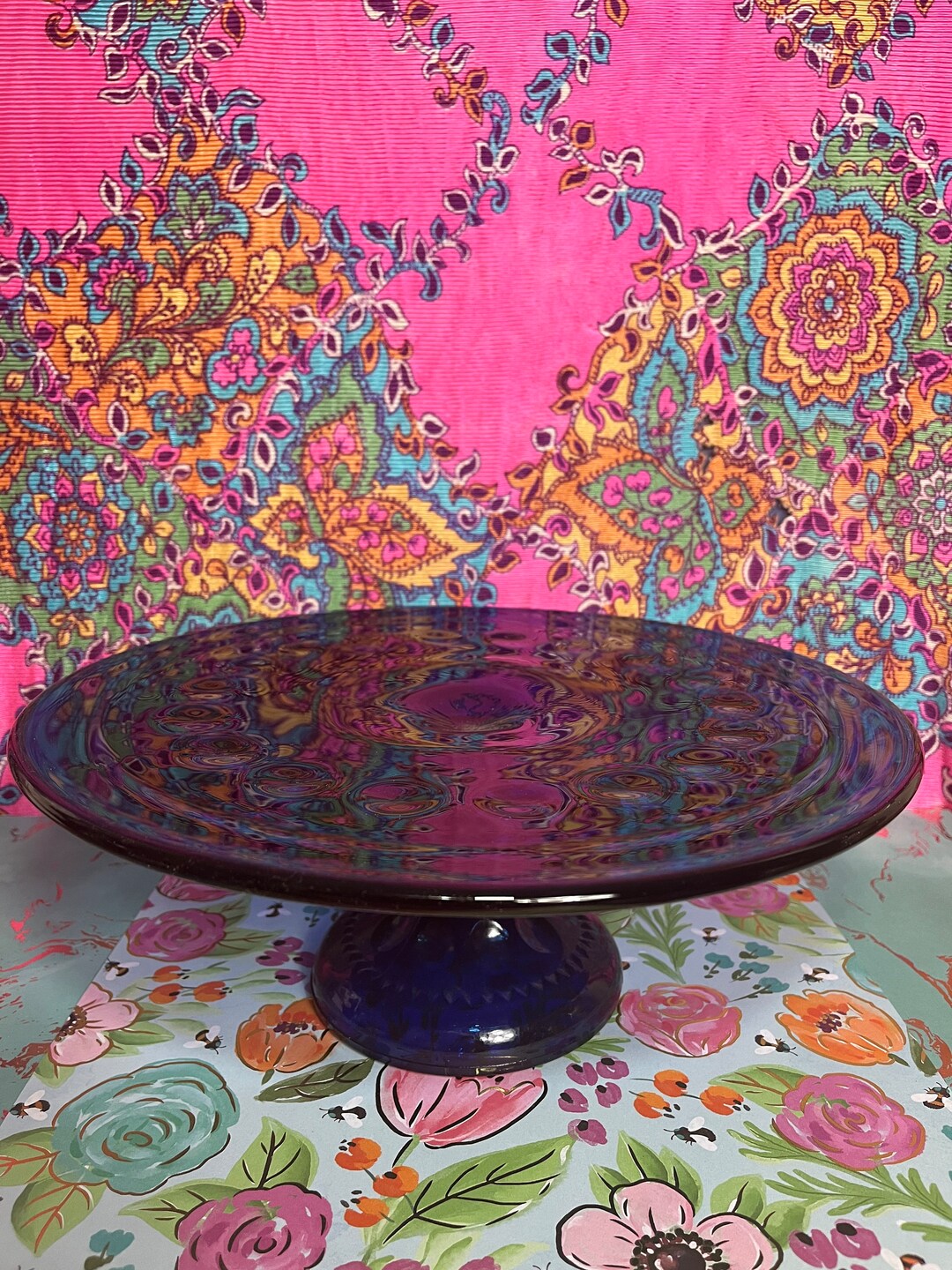 Vintage Cobalt Blue Glass Cake Stand Tiara Kings Crown - Etsy