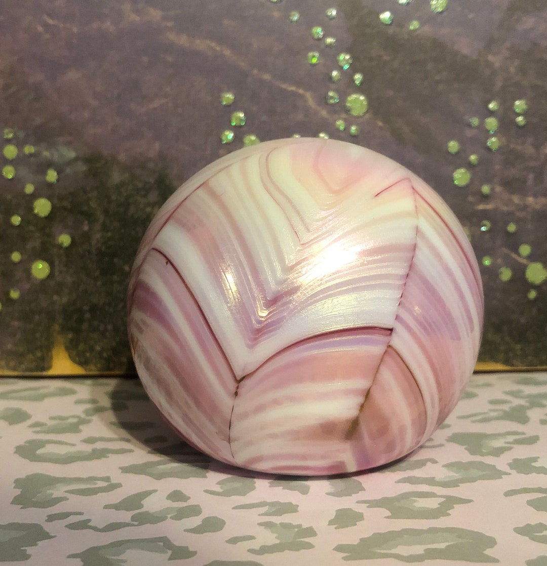Gibson 1990 Glass Paperweight Beautiful Pink and White Swirl Blown ...
