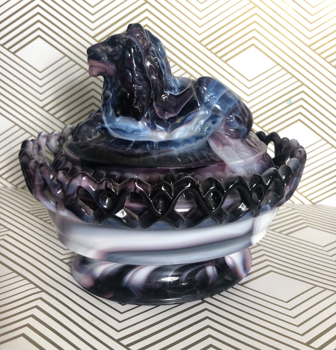 Imperial Glass Co Purple Slag Glass Nesting Lion Lidded Lion - Etsy