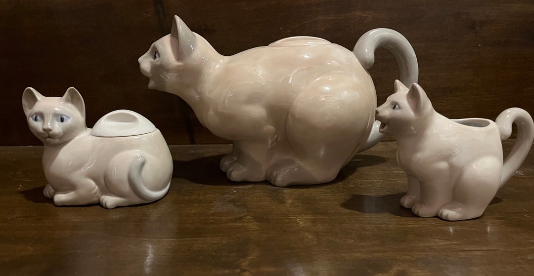 Henriksen Siamese Cat Teapot Creamer & Sugar Set • Vintage Ceramic ...
