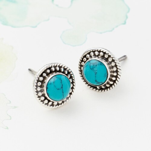 BOHO Sterling Silver and Turquoise Stud Earrings Handmade - Etsy