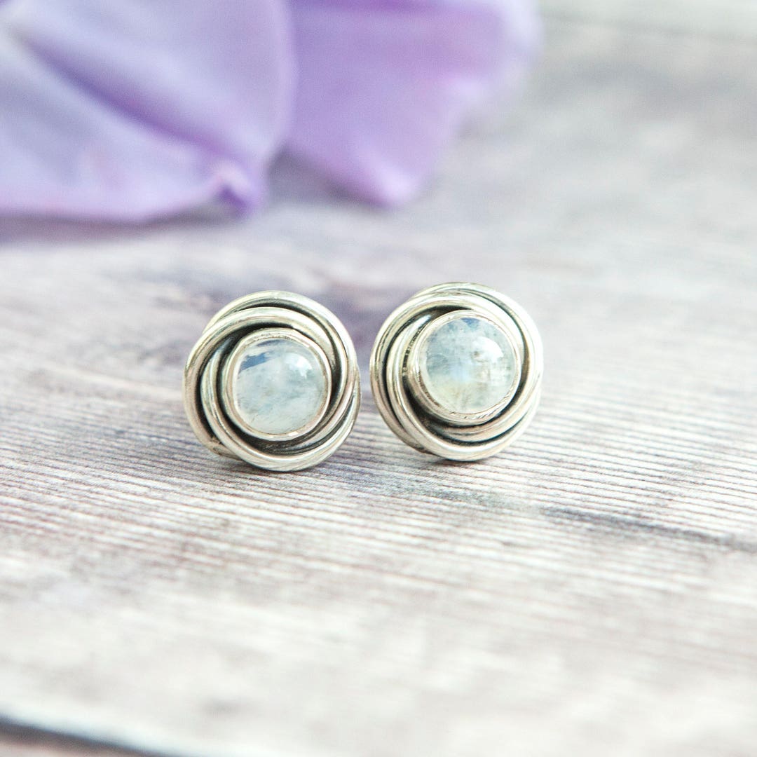 Sterling Silver and Rainbow Moonstone Stud Earrings - Handmade ...