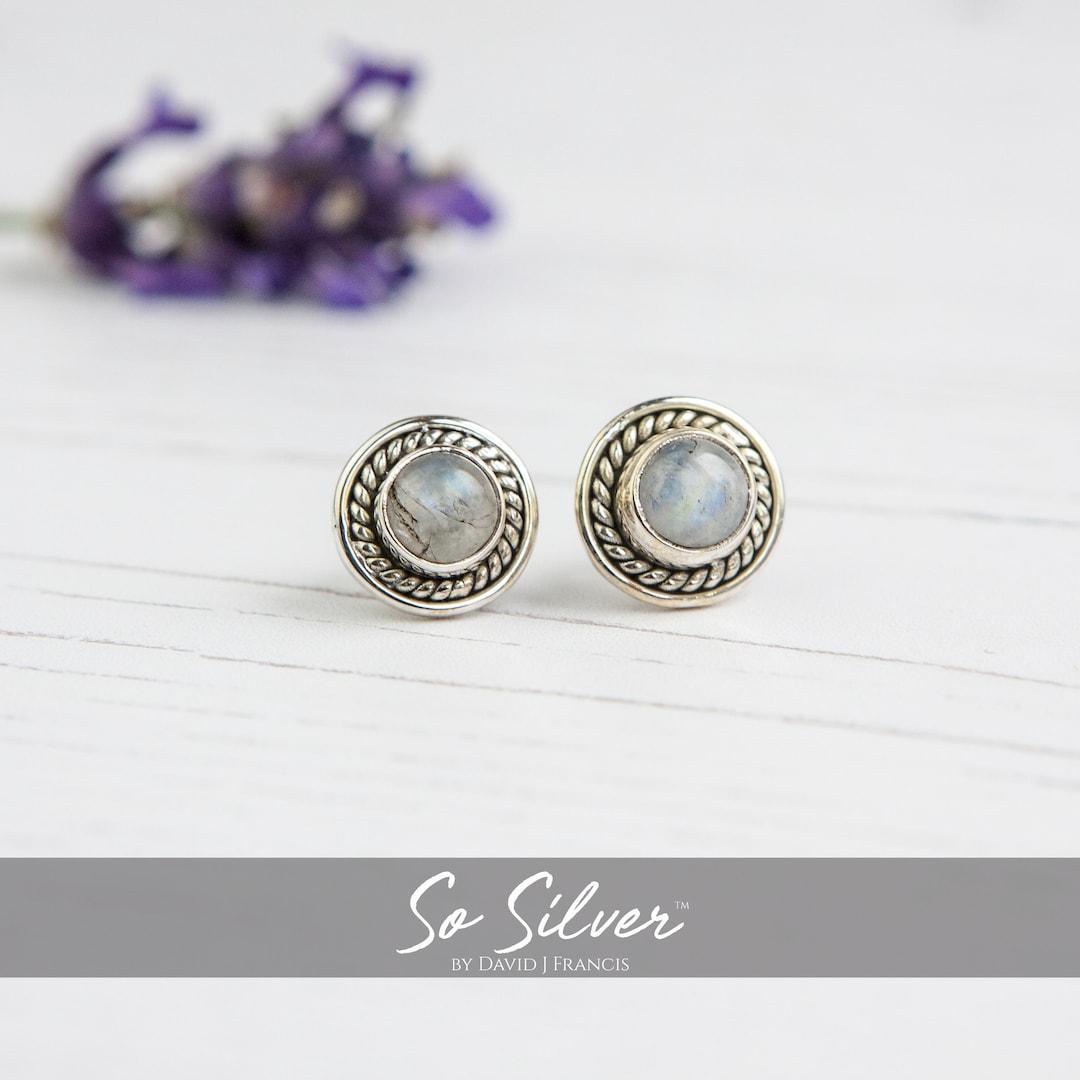 Sterling Silver and Rainbow Moonstone Stud Earrings Handmade Moonstone ...