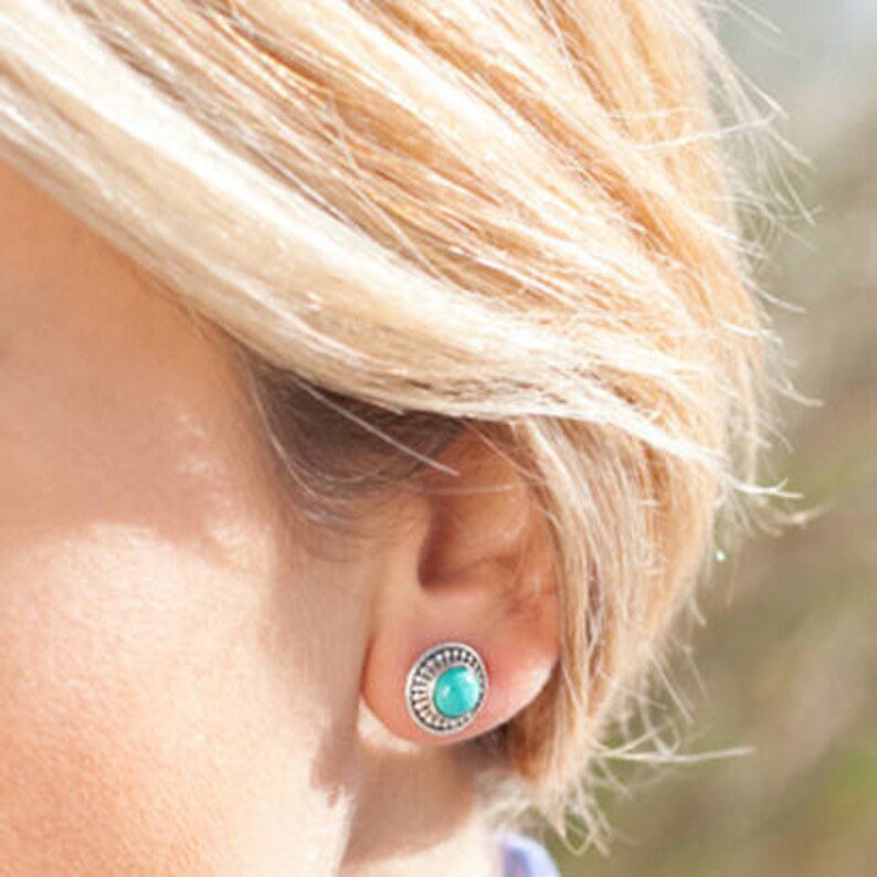 BOHO Sterling Silver and Turquoise Stud Earrings Handmade - Etsy