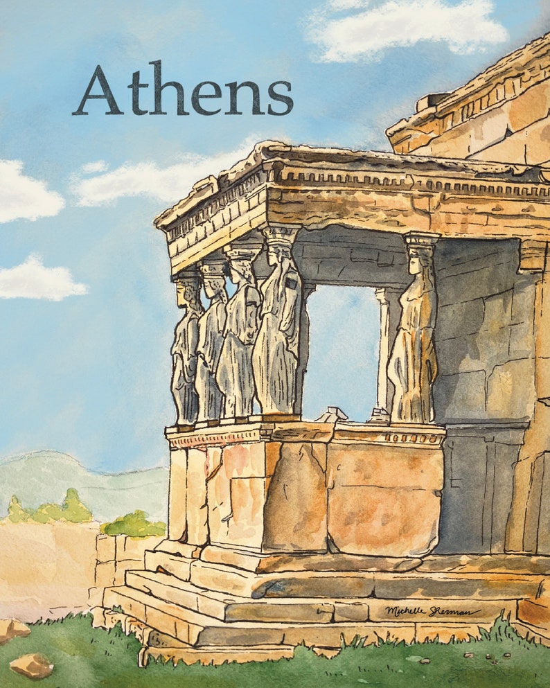Athens, Greece Watercolor Painting 8x10 Wall Art Home Decor DIGITAL ...