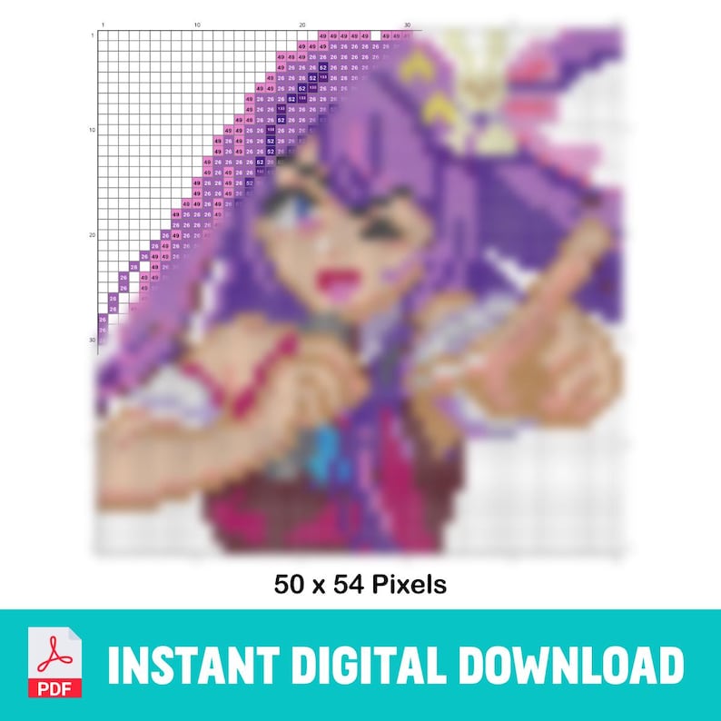 Ai Hoshino oshi No Ko Pixel Art Template for Hama, Perler, Fuse Beads ...