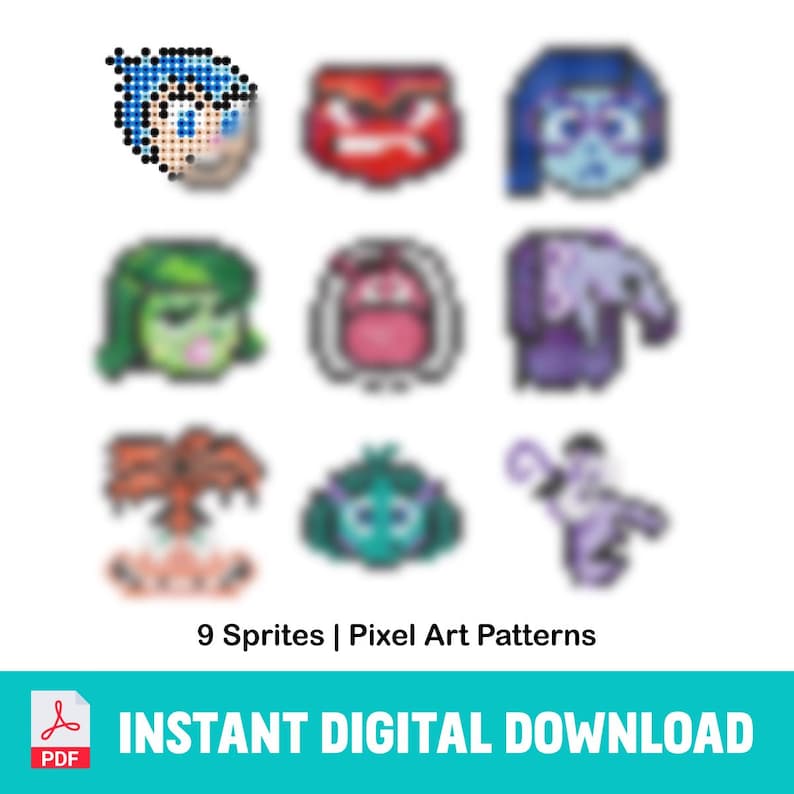 9 Sprites Inside Out 2, Pixel Art Templates for Perler, Hama Fuse Beads ...